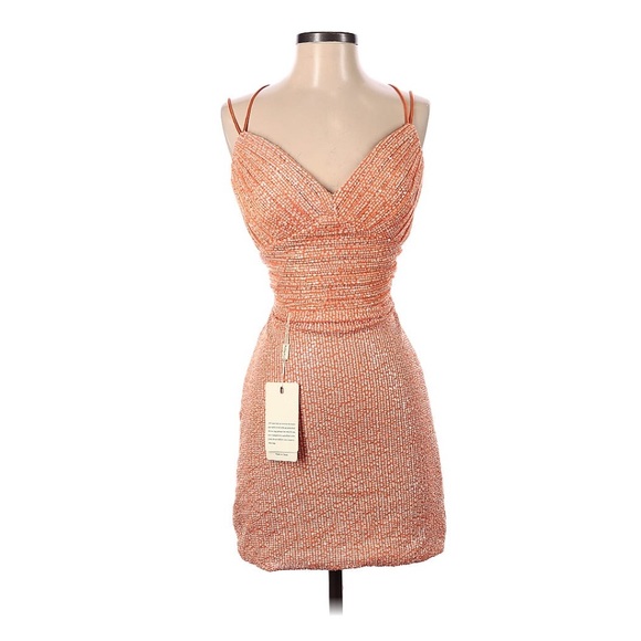 Oh Polly | Dresses | Shimmer Orange Dress Low Cut Showpo Sabo Princess ...